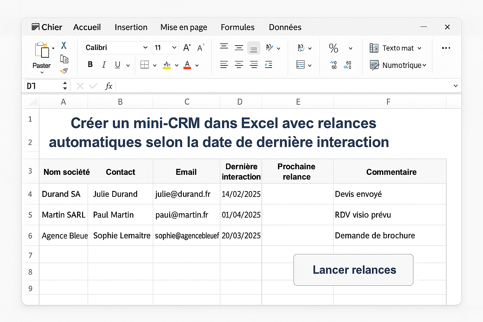 Comment créer un mini-CRM Macro Excel relance auto par email